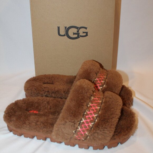 UGG | Shoes | Nib Ugg Cozetta Curly Shearling Braid Slide Brown | Poshmark